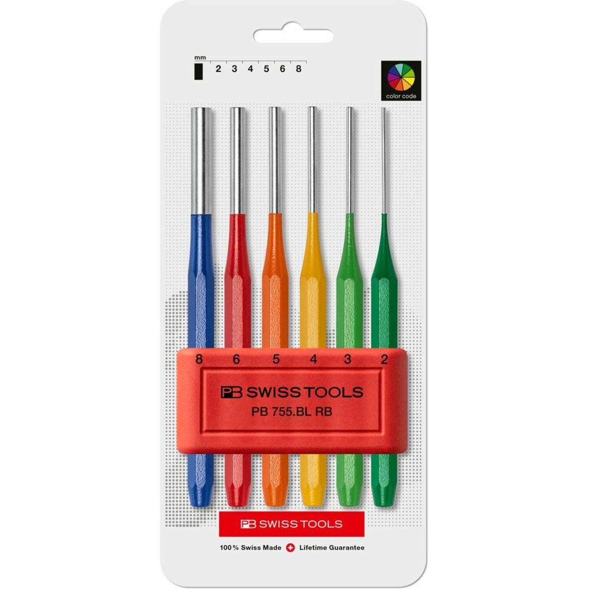 PB Swiss Tools PB 755.BL RB CN Rainbow Parallel Pin Punch Set, 6 pcs – Haus of Tools