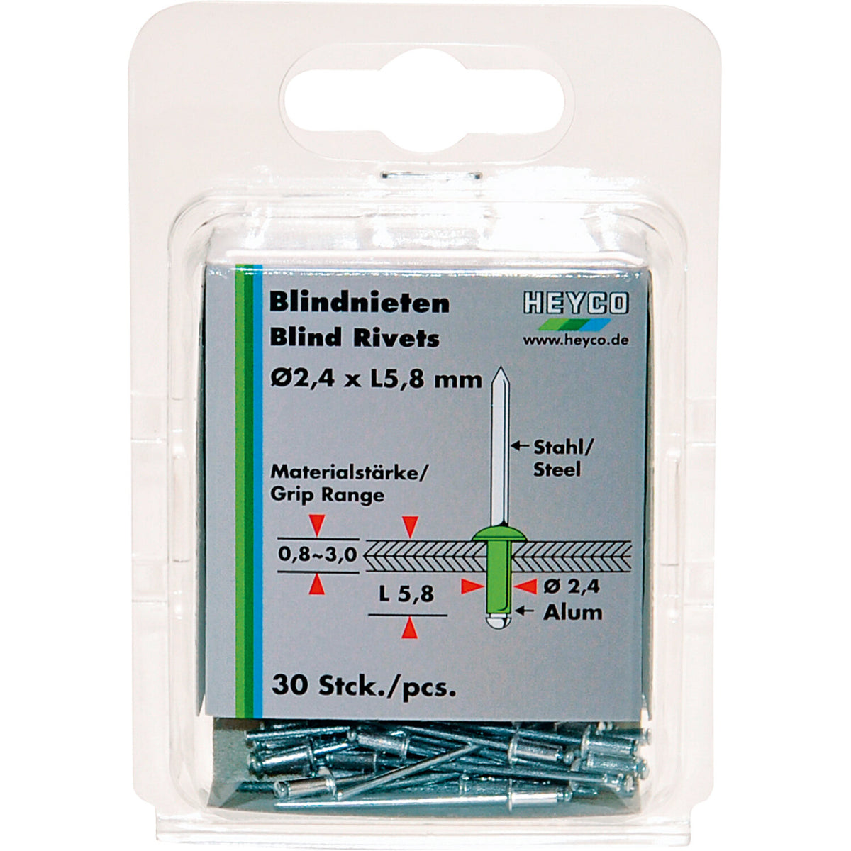 Heyco 01262240100 Blind Rivet Set 2,4mm in Blister Packing – Haus of Tools