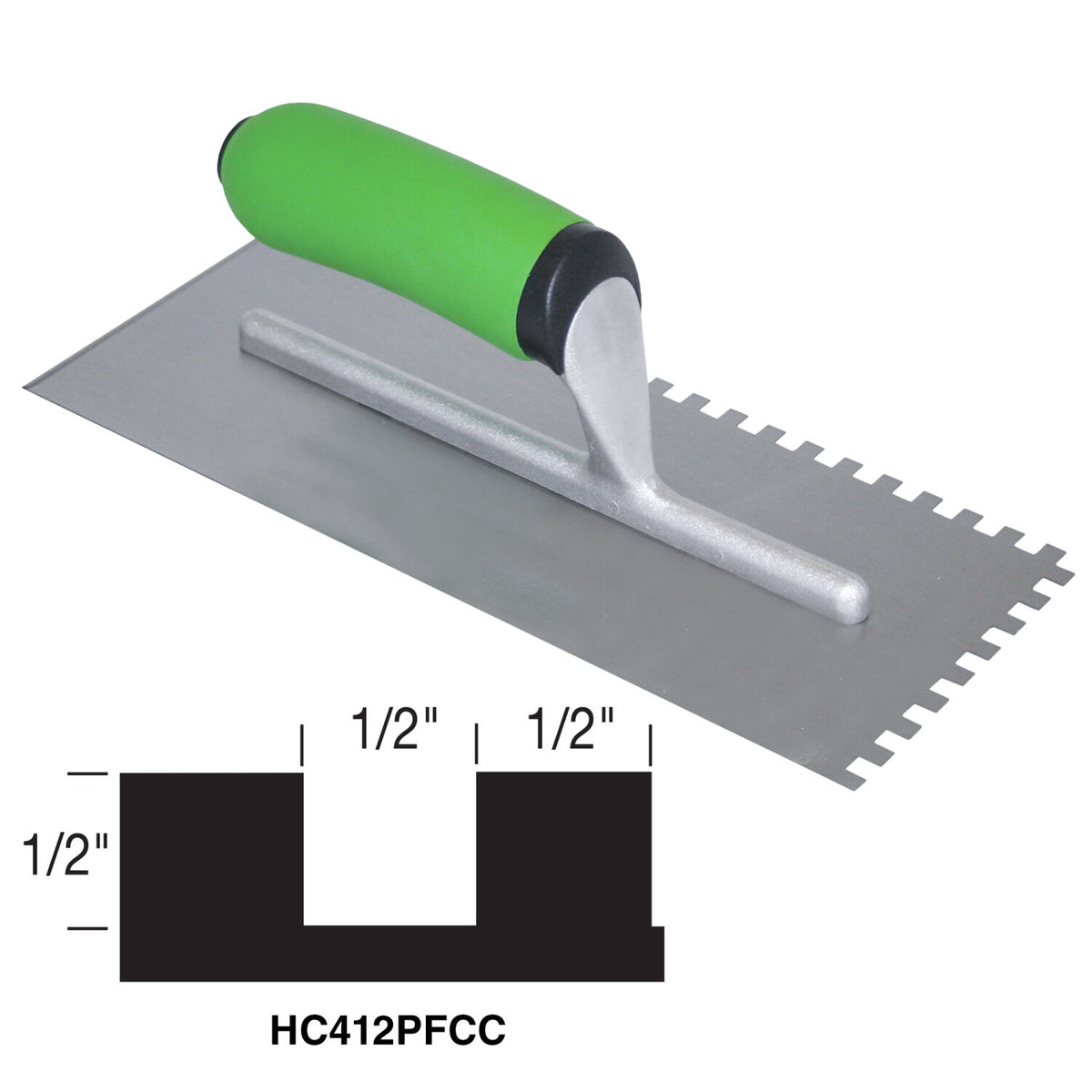 Kraft Tool HC412PFCC Hi-Craft 1/2" x 1/2" x 1/2" Square-Notch Trowel w ...