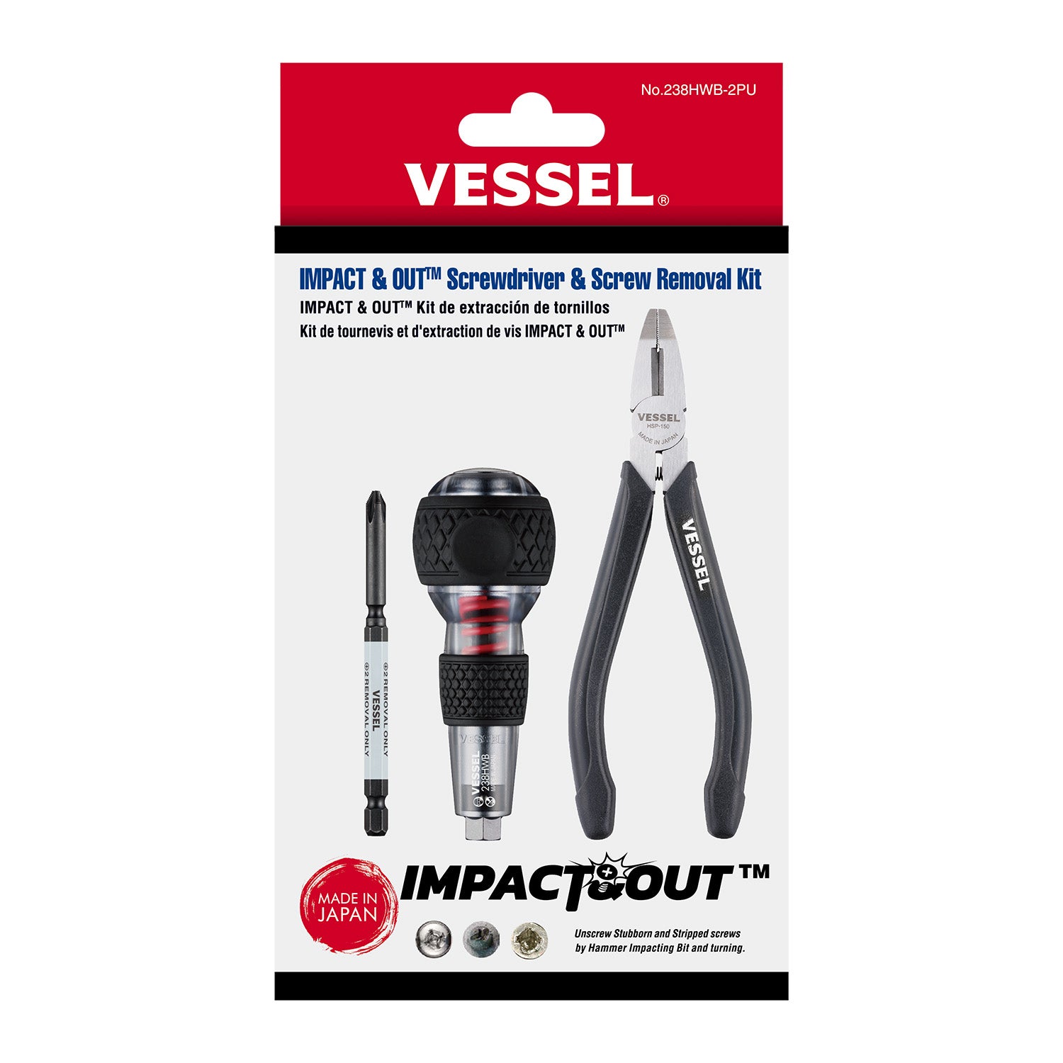 Vessel Tools 238HWB2PU Impact & Out Screwdriver & Screw Removal Kit ...