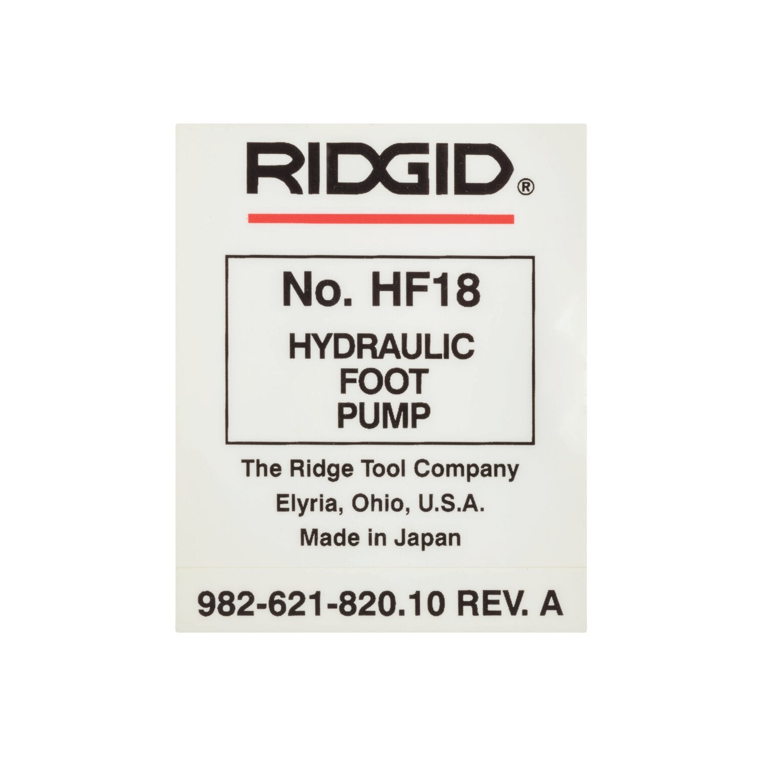 Ridgid 26037 Trade Name HF18 Decal – Haus of Tools