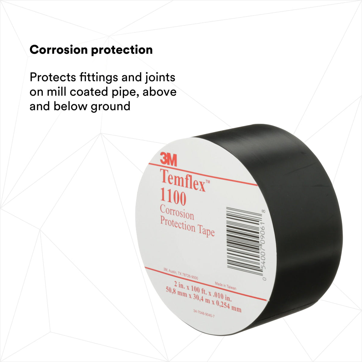 3M Temflex Vinyl Corrosion Protection Tape 1100, 2 in x 100 ft,Unprint ...