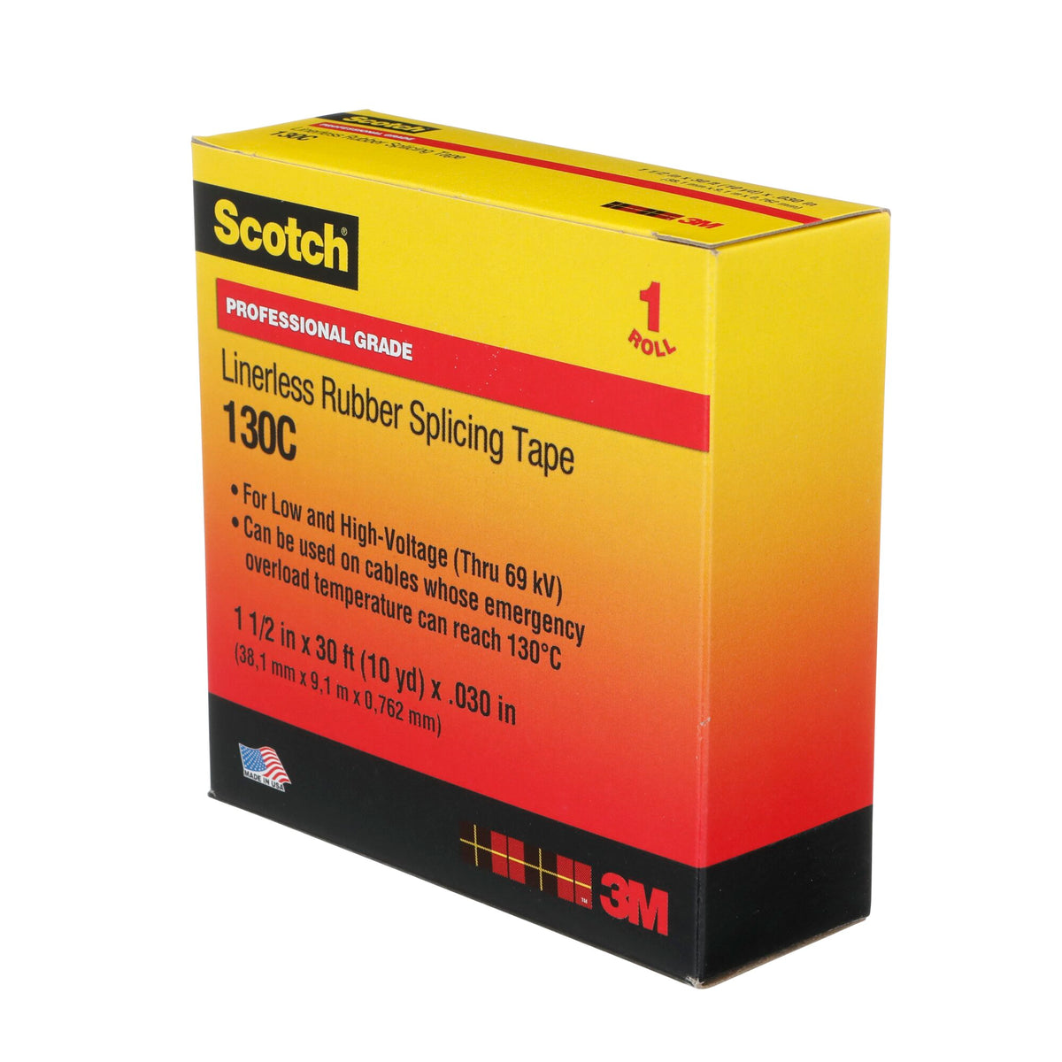 Scotch® Linerless Rubber Splicing Tape 130C, 1-1/2 in x 30 ft, Black ...