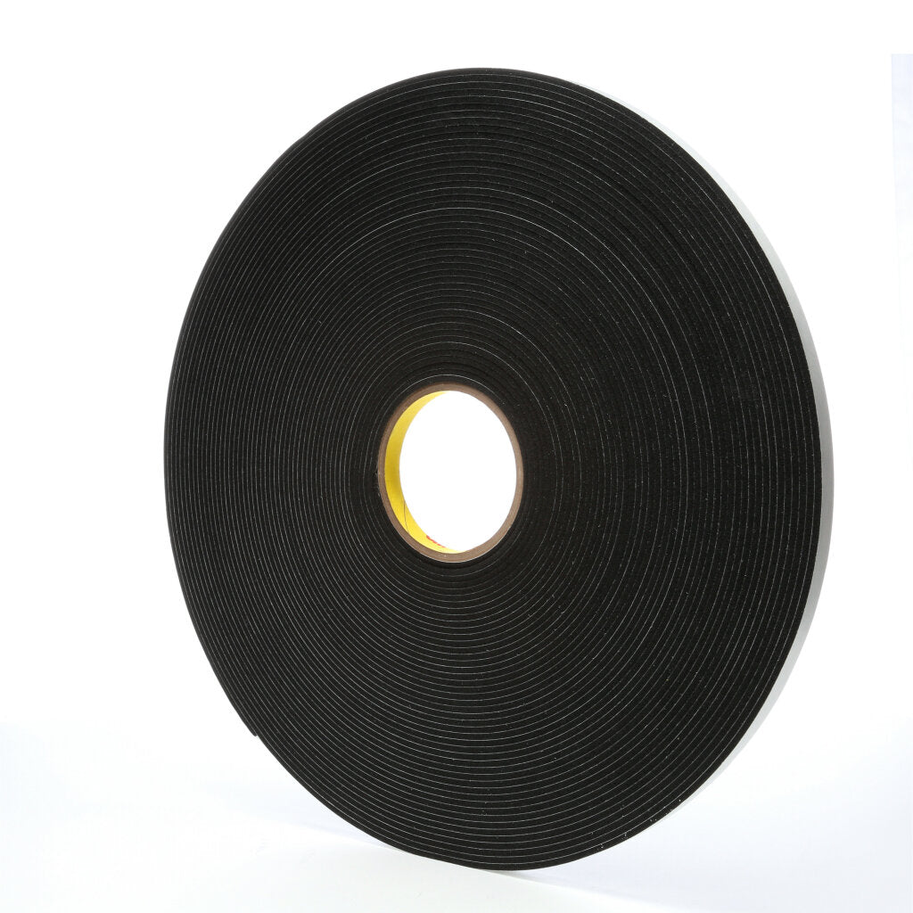 3M Vinyl Foam Tape 4718, Black, 1/2 in x 36 yd, 125 mil, 18 rolls perc ...