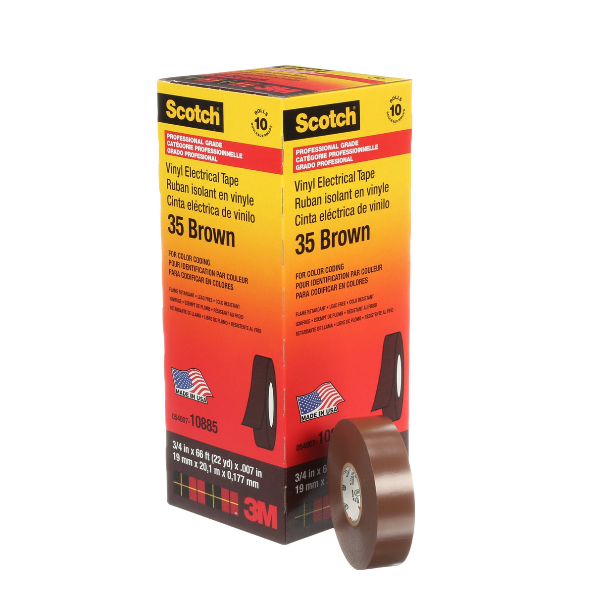Scotch® Vinyl Color Coding Electrical Tape 35, 3/4 in x 66 ft, Brown ...