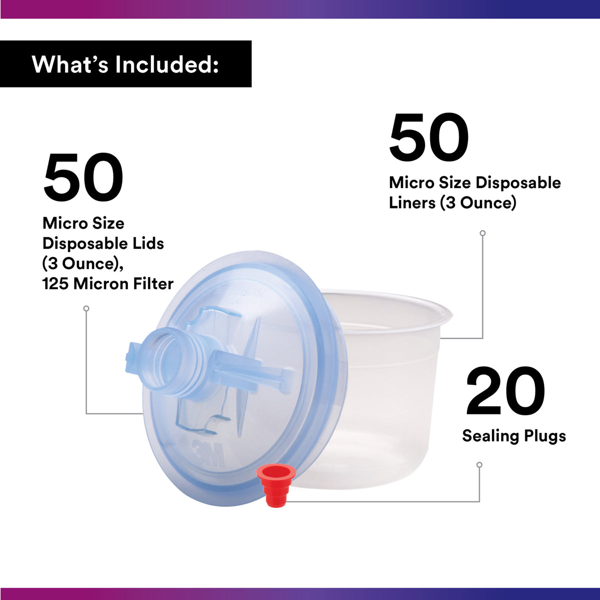 3M PPS Lid & Liner Kit, 16328, Micro (3 fl oz), 125 Micron FullDiamete ...