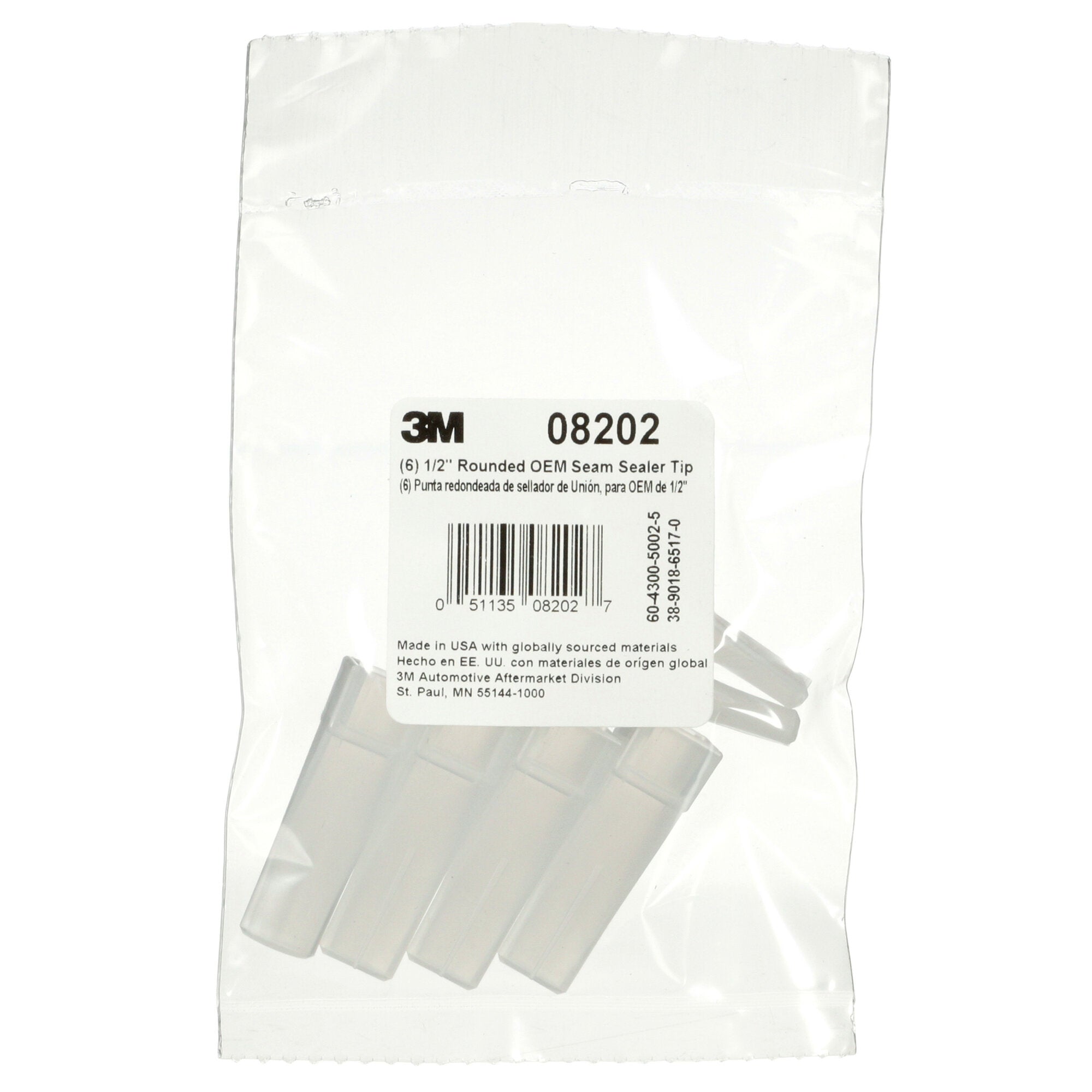 3M OEM Seam Sealer Tip, 08202, 3/8 in, Rounded, 6 per bag, 6 bags perc ...