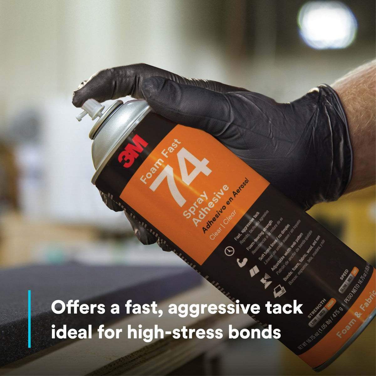 3M Foam Fast Spray Adhesive 74, Clear, 24 fl oz Can (Net Wt 16.9 oz ...