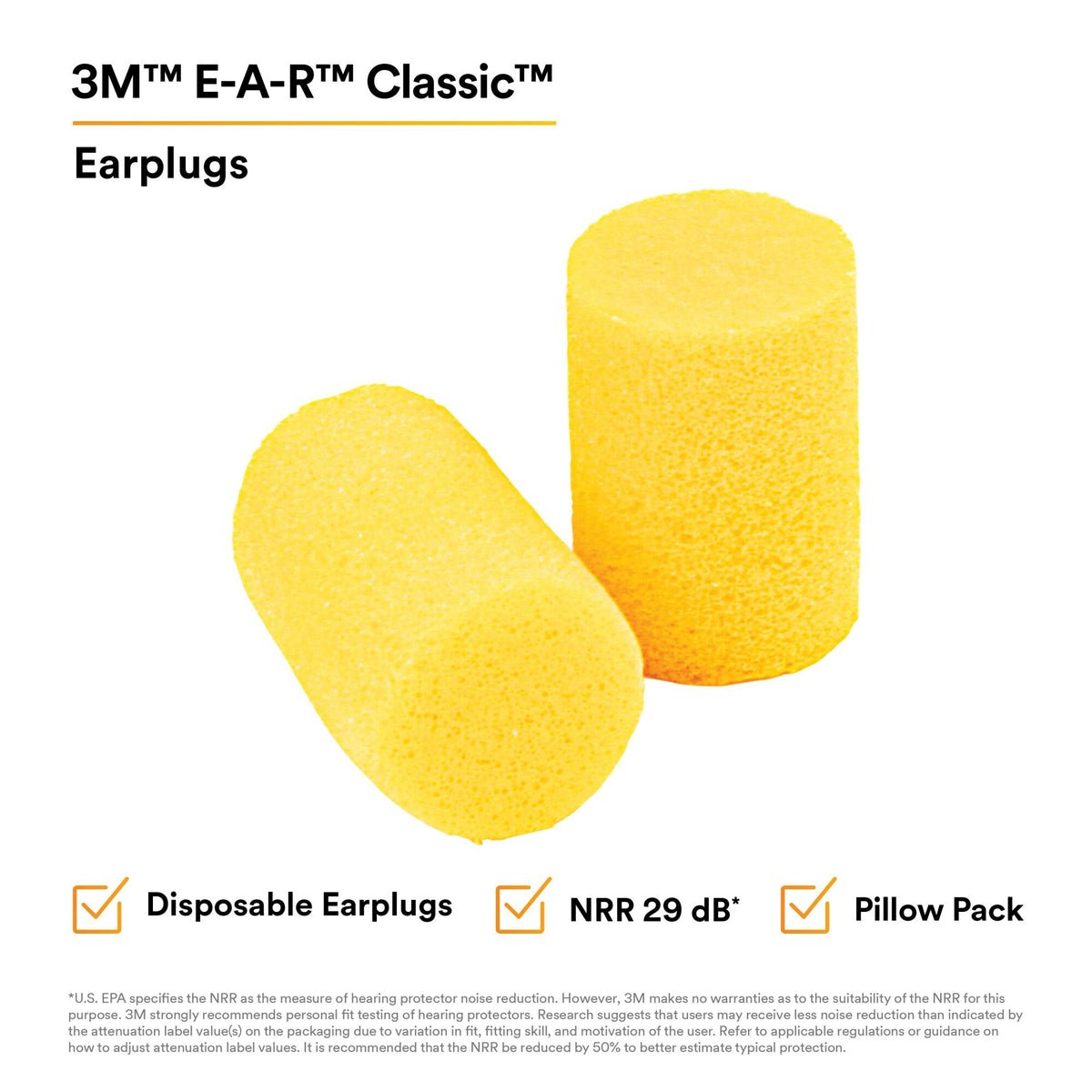 3M E-A-R Classic Earplugs 310-1103, Uncorded, Small Size, PillowPack ...