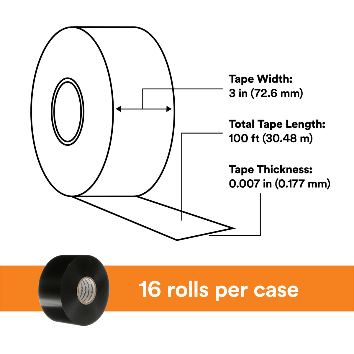 3M Scotchrap Vinyl Corrosion Protection Tape 50, 3 in x 100 ft,Unprint ...