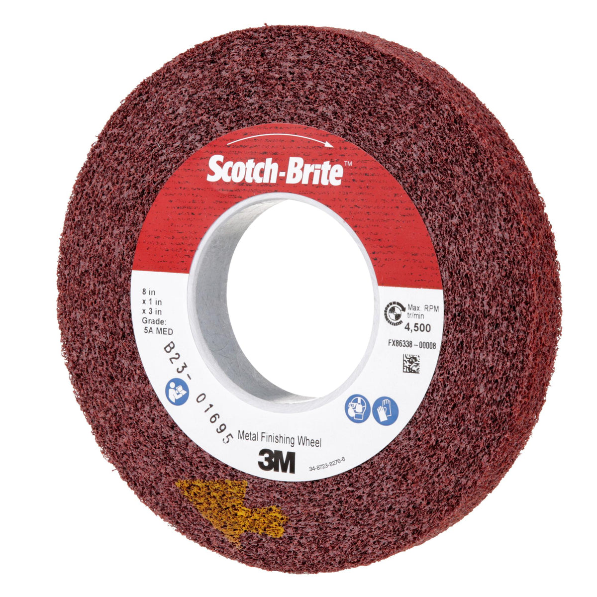 Scotch-Brite Metal Finishing Wheel, MF-WL, 5A Medium, 8 in x 1 in x 3 ...