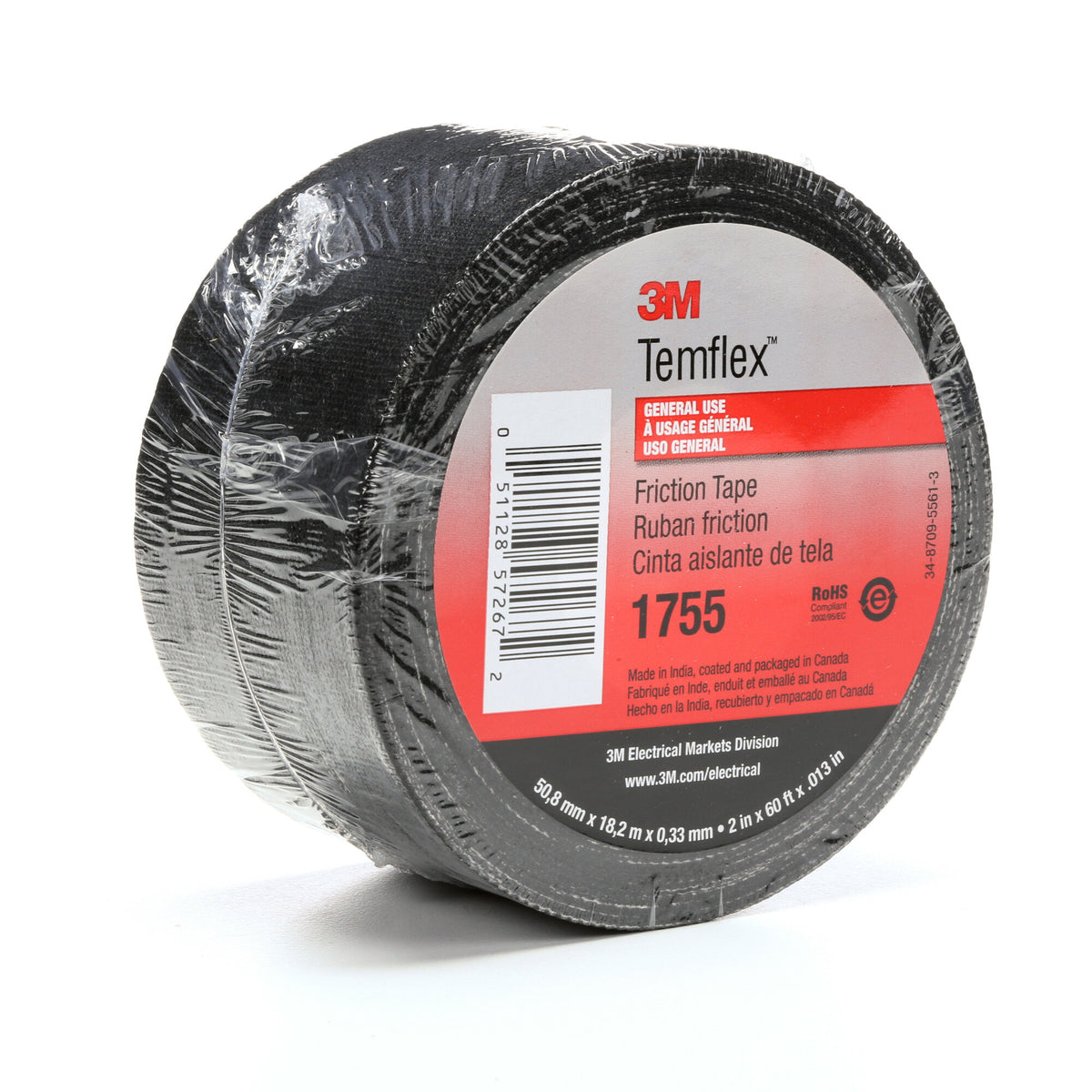3M Temflex Cotton Friction Tape 1755, 2 in x 60 ft, Black – Haus of Tools