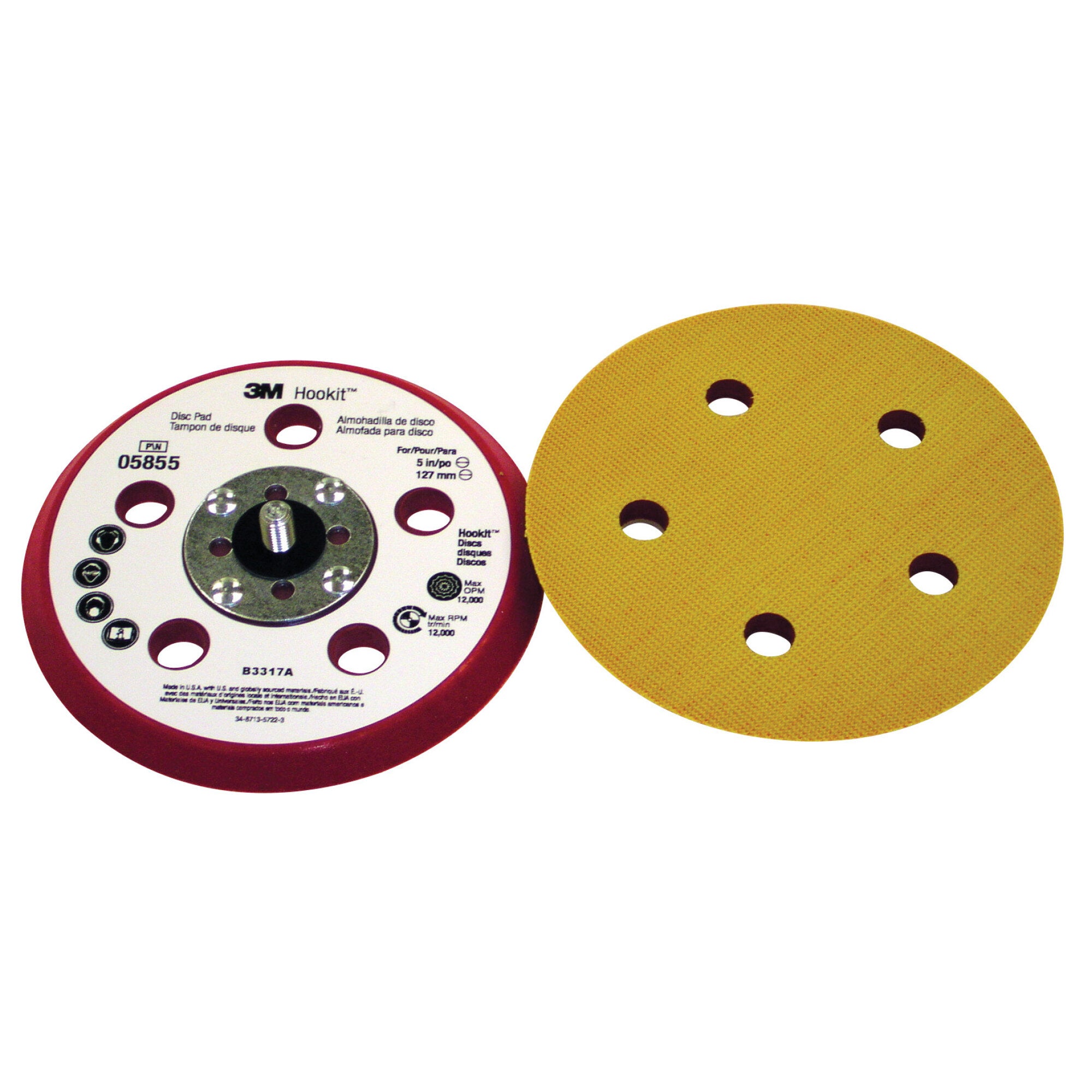 3M Hookit D/F Low Profile Backup Pad 05855, 5 in x 3/8 in 5/16- 24Exte ...
