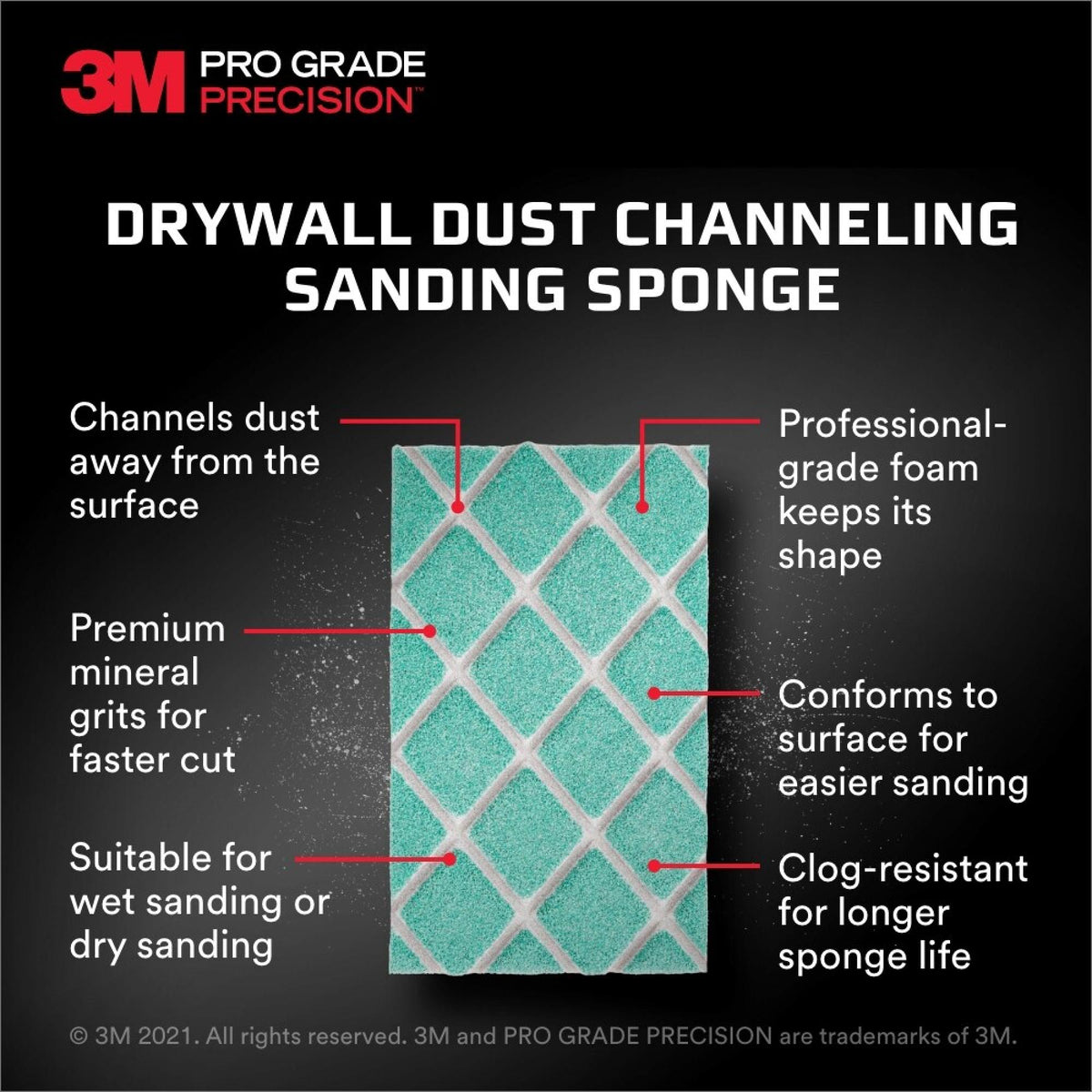 3M Pro Grade Precision Drywall Dust Channeling Sanding Sponge Fine ...