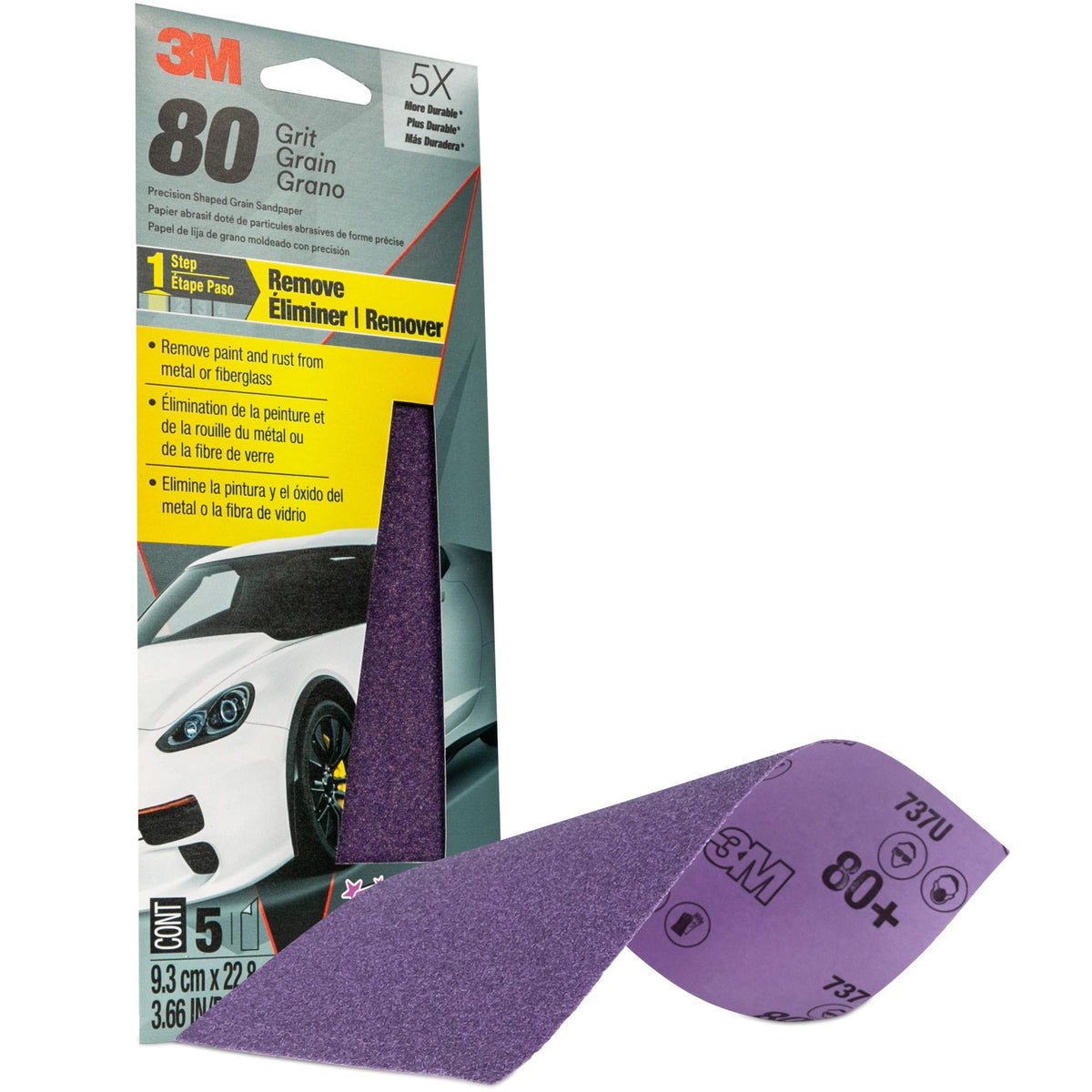 3M Precision Shaped Grain Sandpaper, 03076SRP, 3 2/3x9, 80 Grit, 6 per ...
