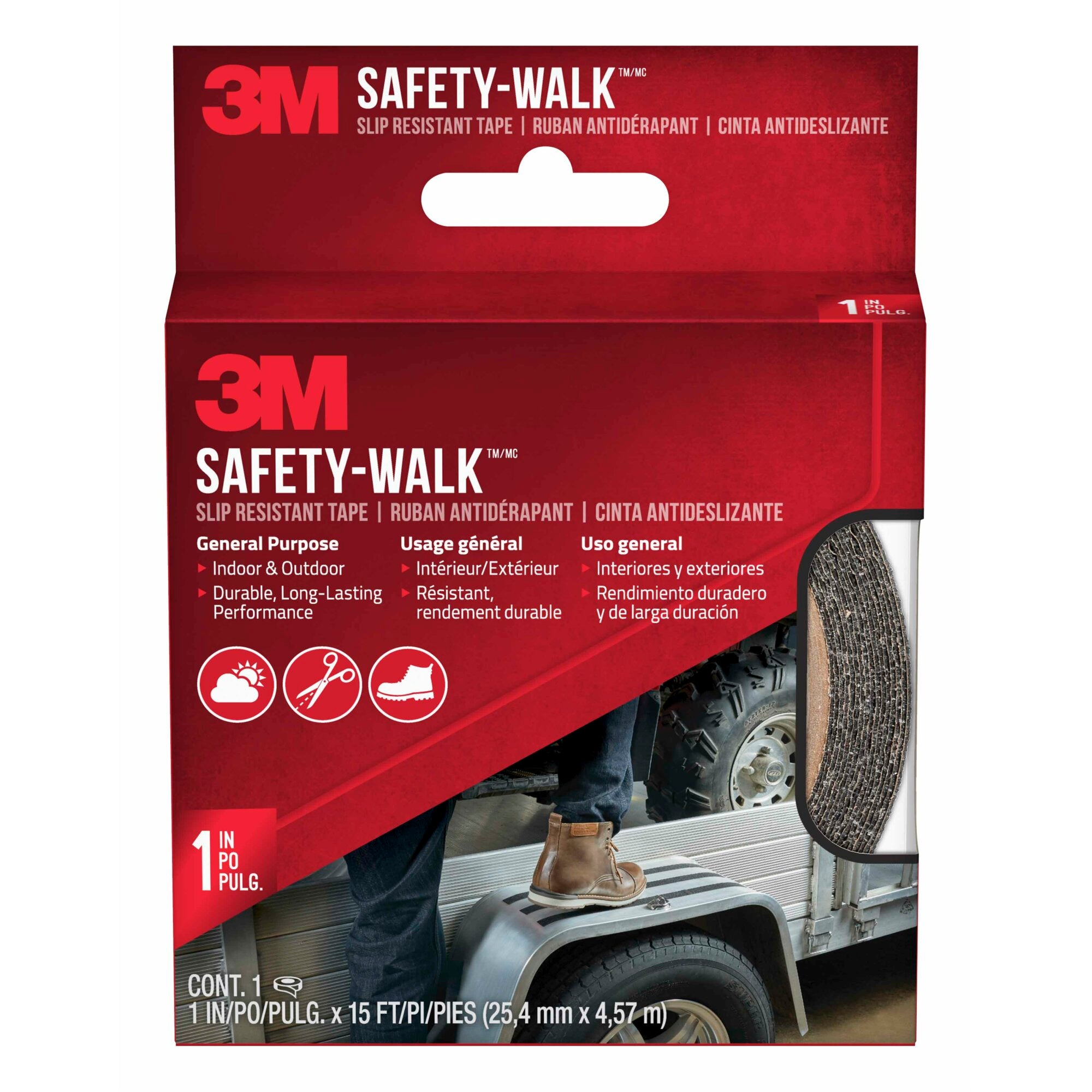 3M Safety-Walk Slip Resistant Tape, 610B-R1X180, 1 in x 15 ft, Black ...