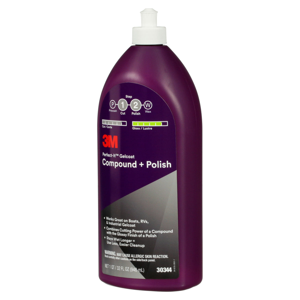 3M Perfect-It Gelcoat Compound + Polish 30344, 1 qt (32 fl oz/946 mL ...