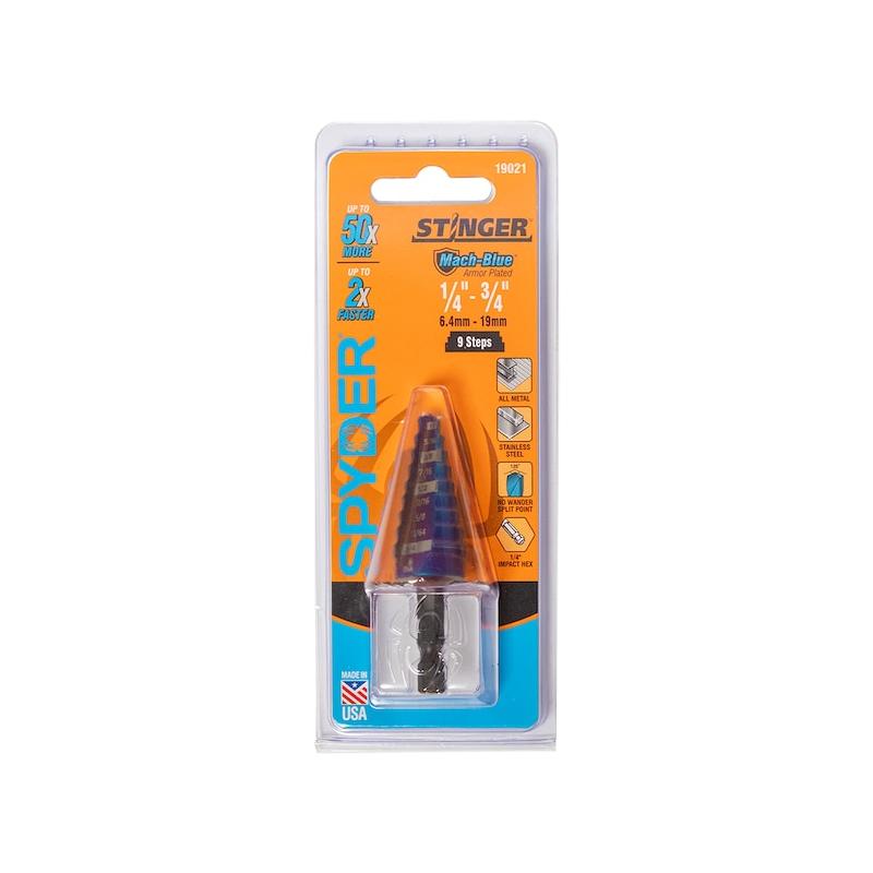 Spyder 19021 Stinger Mach-Blue 9 Step Bit, Hex Shank, 1/4 Inch - 3/4 I ...