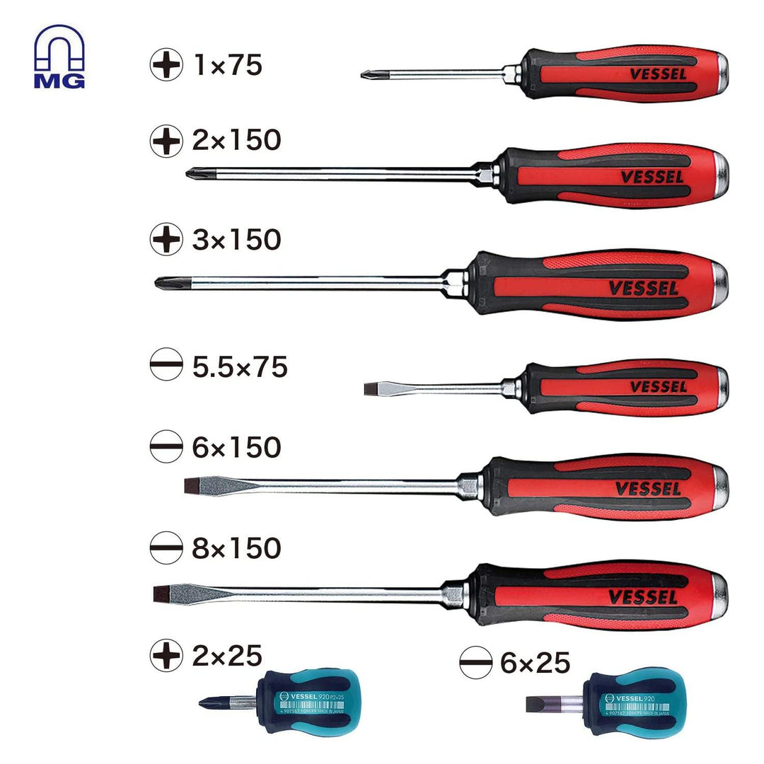 Vessel Tools 9308EVA MEGADORA Tang Thru Screwdriver Set 8 pieces Haus of Tools