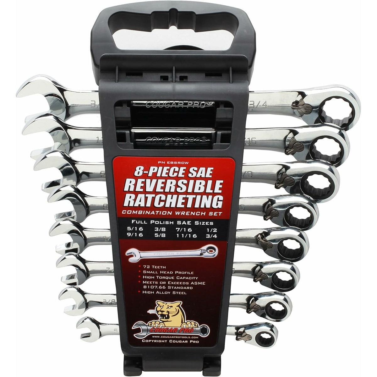 Cougar Pro E8SRCW Reverse Ratcheting Combination Wrench Full Polish Se ...