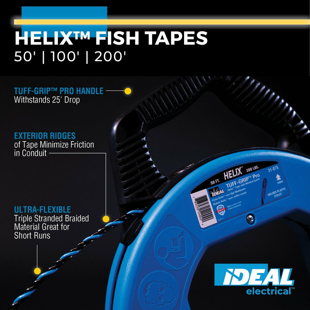 Ideal 31-076 Helix Flexible Braided Fish Tape, 100' – Haus of Tools
