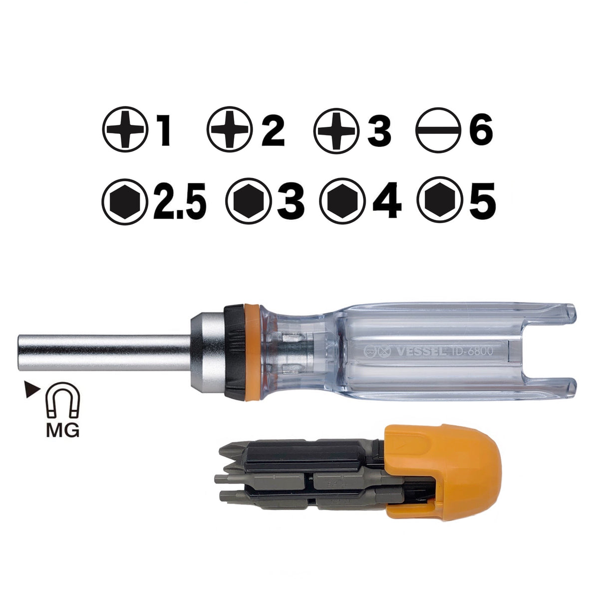 Vessel Tools TD6808MG CRYSTALINE Ratchet Screwdriver with Insert Bits ...