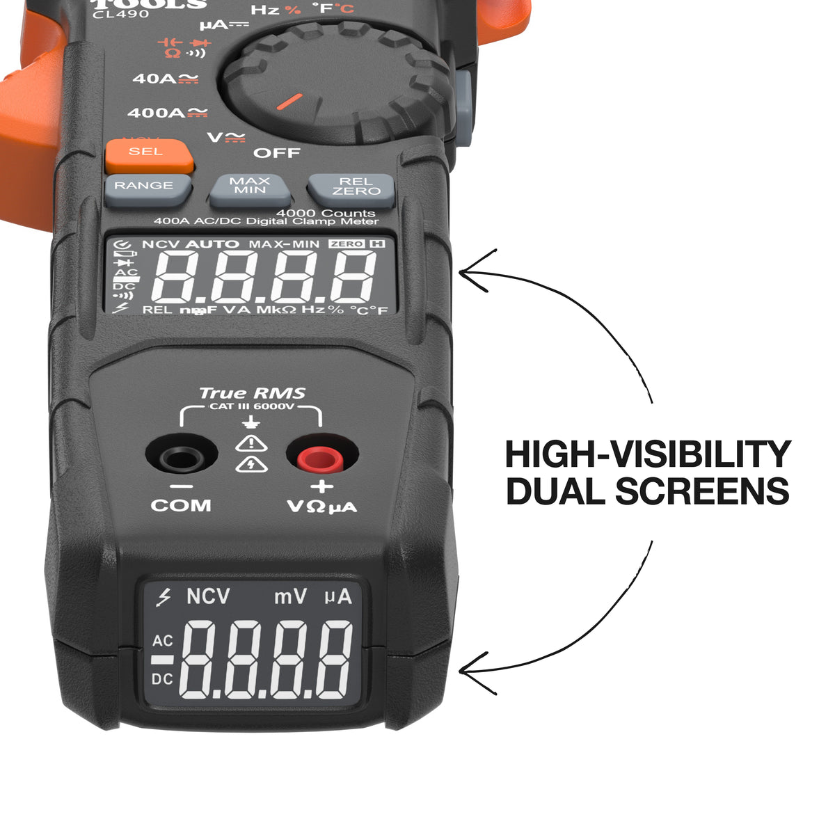 Klein Tools CL490 400A AC/DC Dual-Display Auto-Ranging Digital Clamp M ...