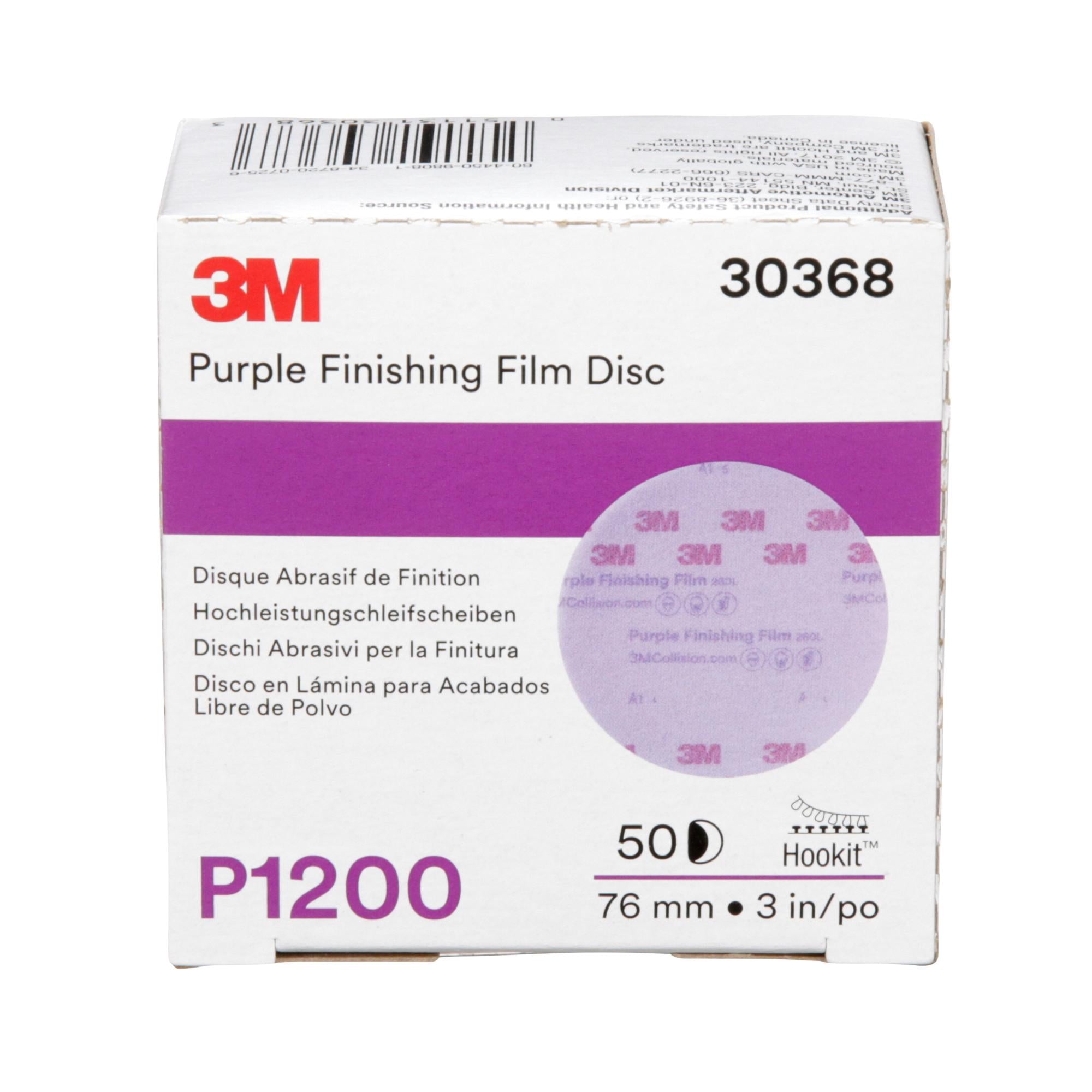 3M Hookit Purple Finishing Film Abrasive Disc 260L, 30368, 3 in, P1200 ...