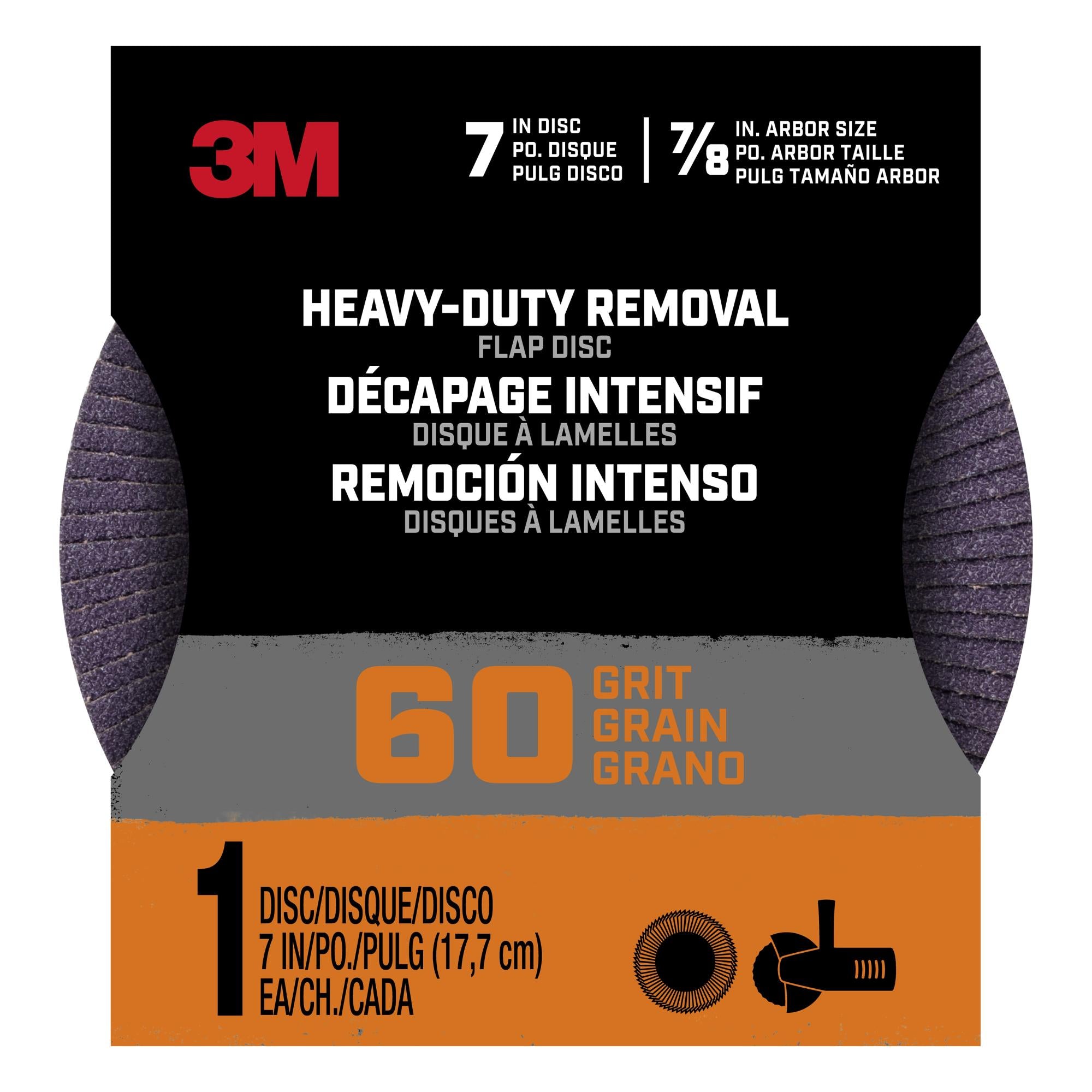 3M Heavy Duty Removal 7 inch Flap Disc, 60 grit, FlpDisc7in60, 1/pk ...