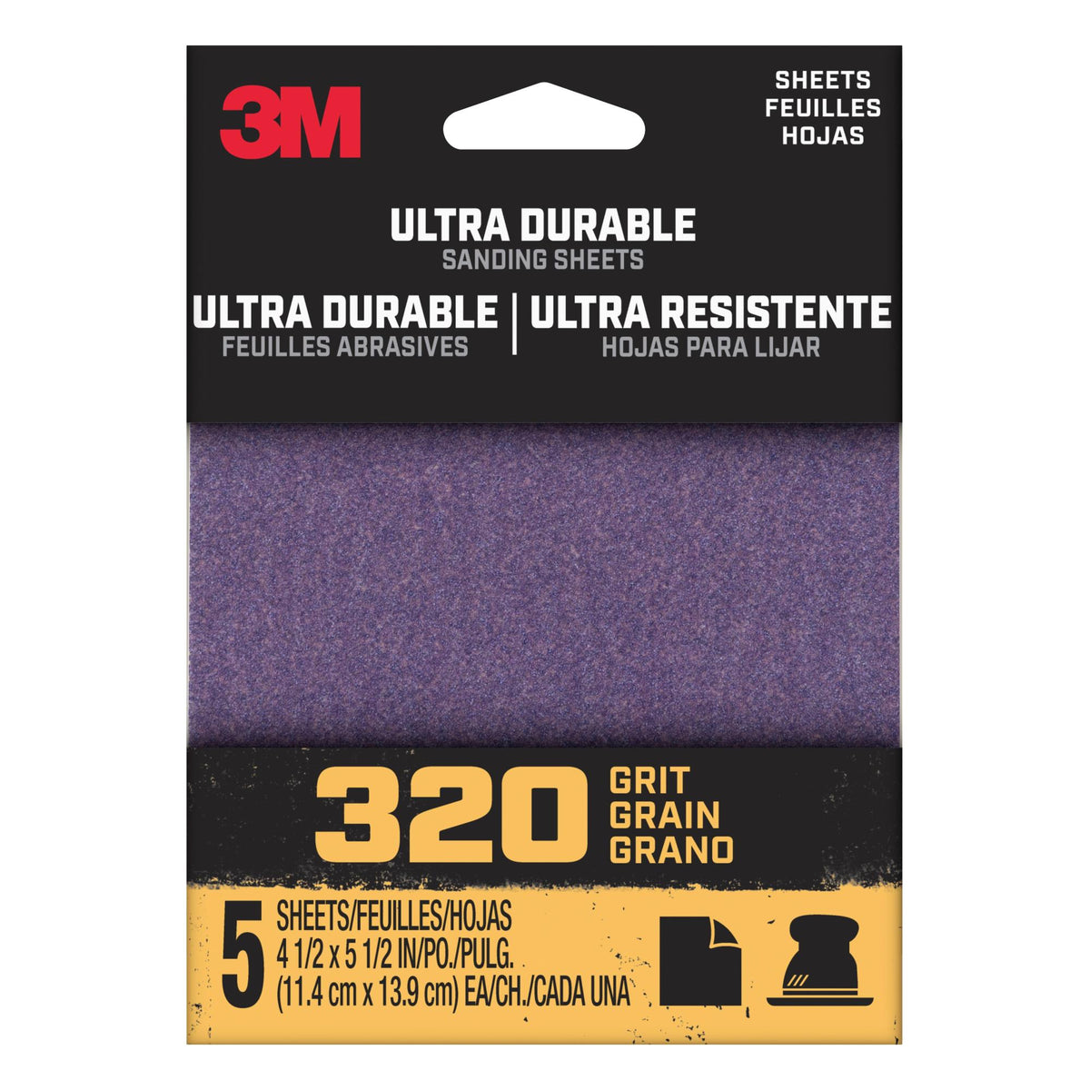 3M Ultra Durable Power Sanding 1/4 Sheet, 320 grit, 1/4Sht5pk320, 5 pk ...