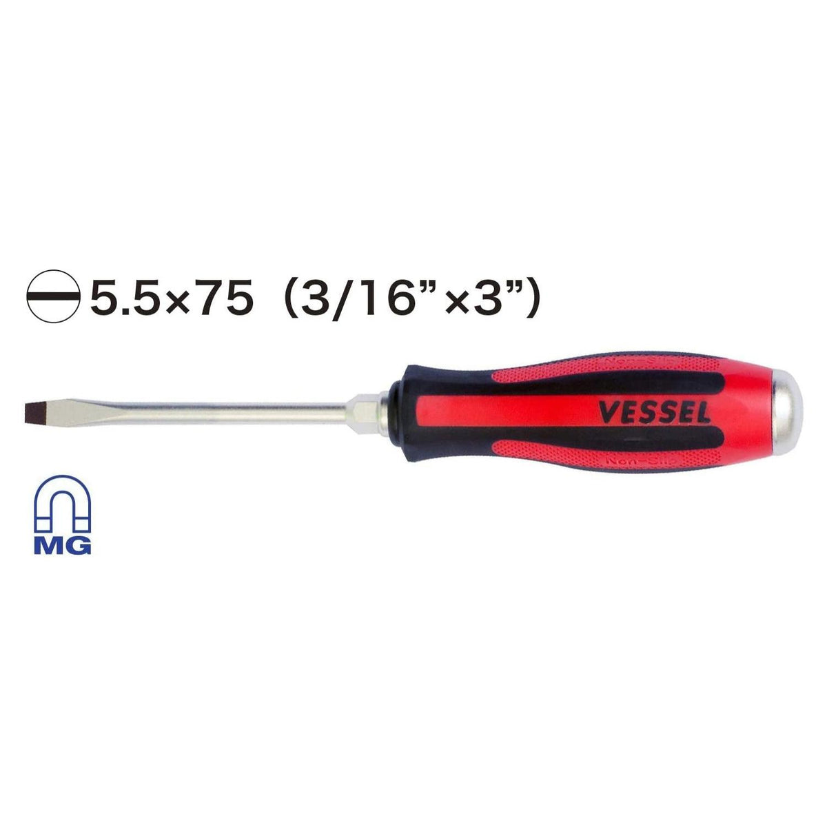Vessel Tools 930S5575 MEGADORA Tang-Thru Screwdriver No.930, Slotted 5 ...