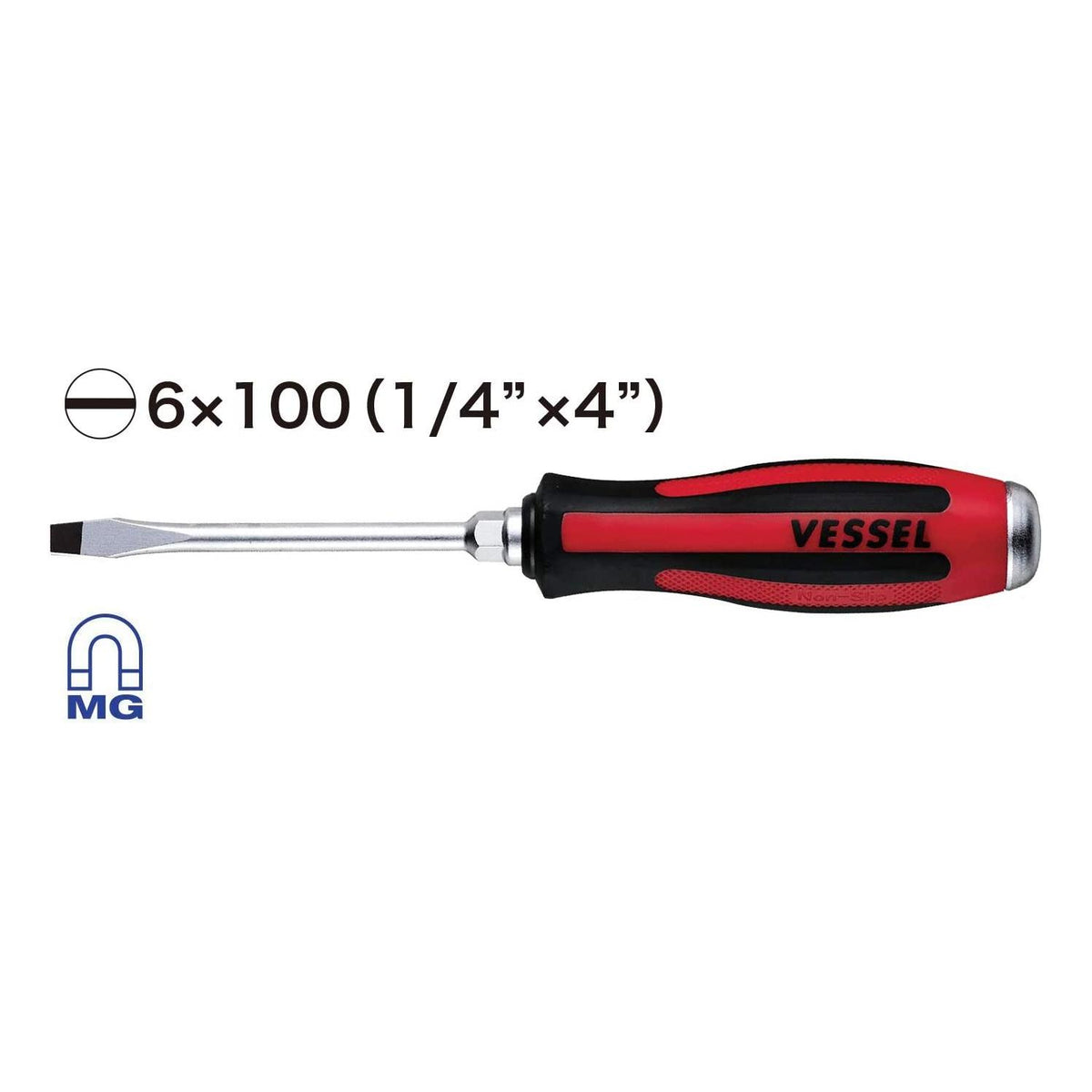 Vessel Tools 930S6100 MEGADORA Tang-Thru Screwdriver No.930, Slotted 6 ...