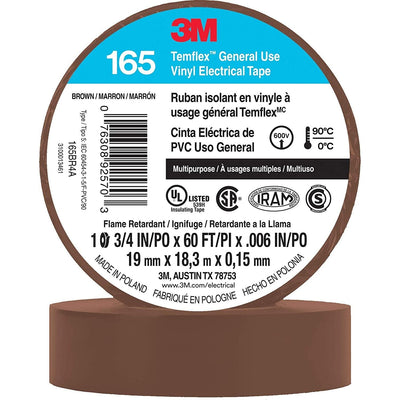 3M Temflex Vinyl Electrical Tape 165, Black, 3/4 in x 60 ft, 6 mil ...