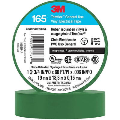 3M Temflex Vinyl Electrical Tape 165, Black, 3/4 in x 60 ft, 6 mil ...